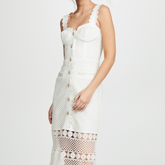 Self-Portrait | Dresses | Self Portrait Fishnet Crochet Lace Midi Dress ...